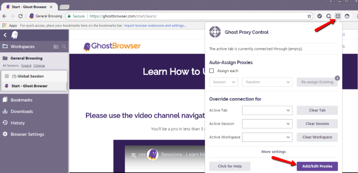 Настройка прокси Ghost Browser