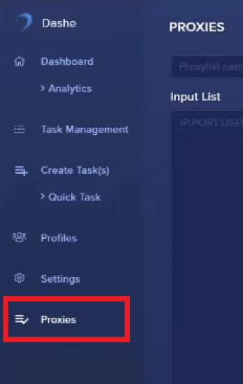 Step-by-step proxy setting tutorial in Dashe Sneaker Bot